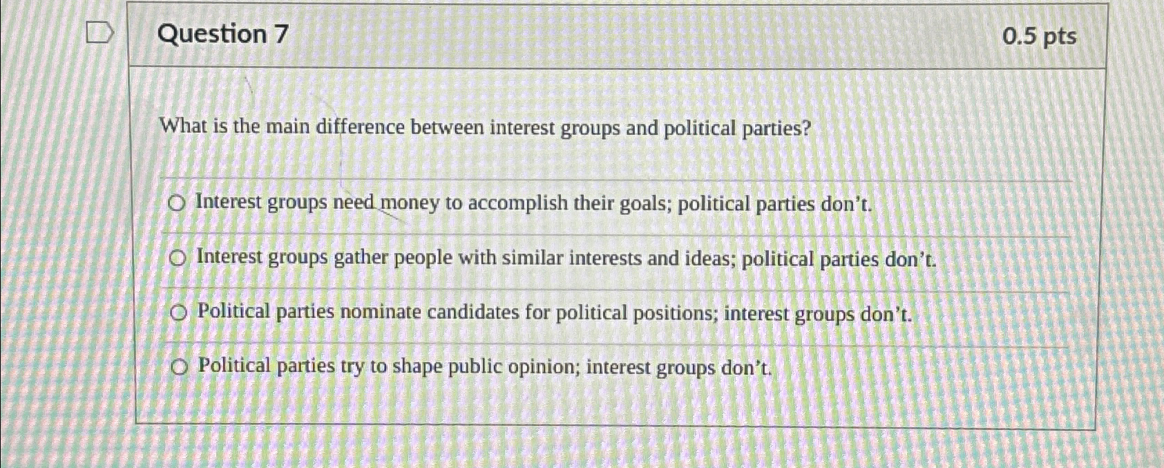 Solved Question 70.5ptsWhat is the main difference between | Chegg.com