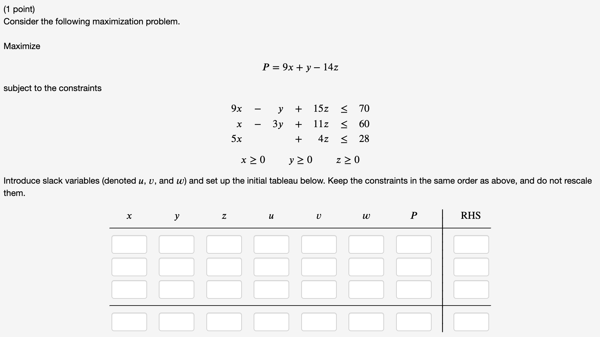 Solved (1 ﻿point)Consider the following maximization | Chegg.com