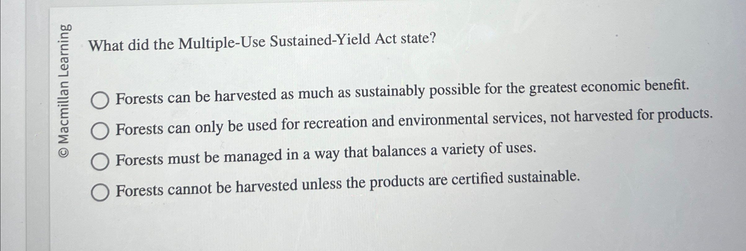 Solved What did the Multiple-Use Sustained-Yield Act | Chegg.com