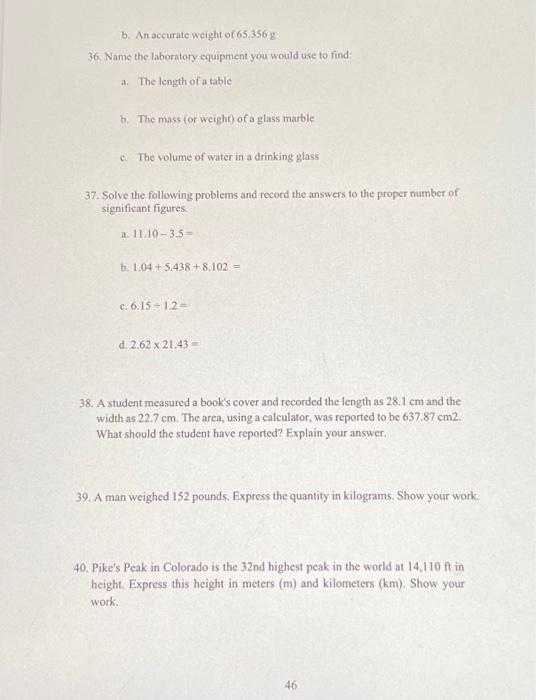 Solved SKILLS LAB: BASIC LAB EQUIPMENT, USING THE METRIC | Chegg.com
