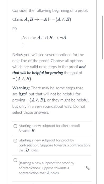 Solved (starting a new subproof for proof by contradiction) | Chegg.com