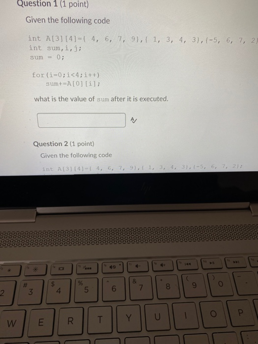 Solved Question 1 (1 point) Given the following code int | Chegg.com
