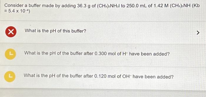 Solved Consider a buffer made by adding 36.3 g of (CH3)2NH2L | Chegg.com
