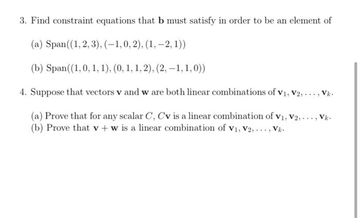 3. Find constraint equations that b must satisfy in | Chegg.com