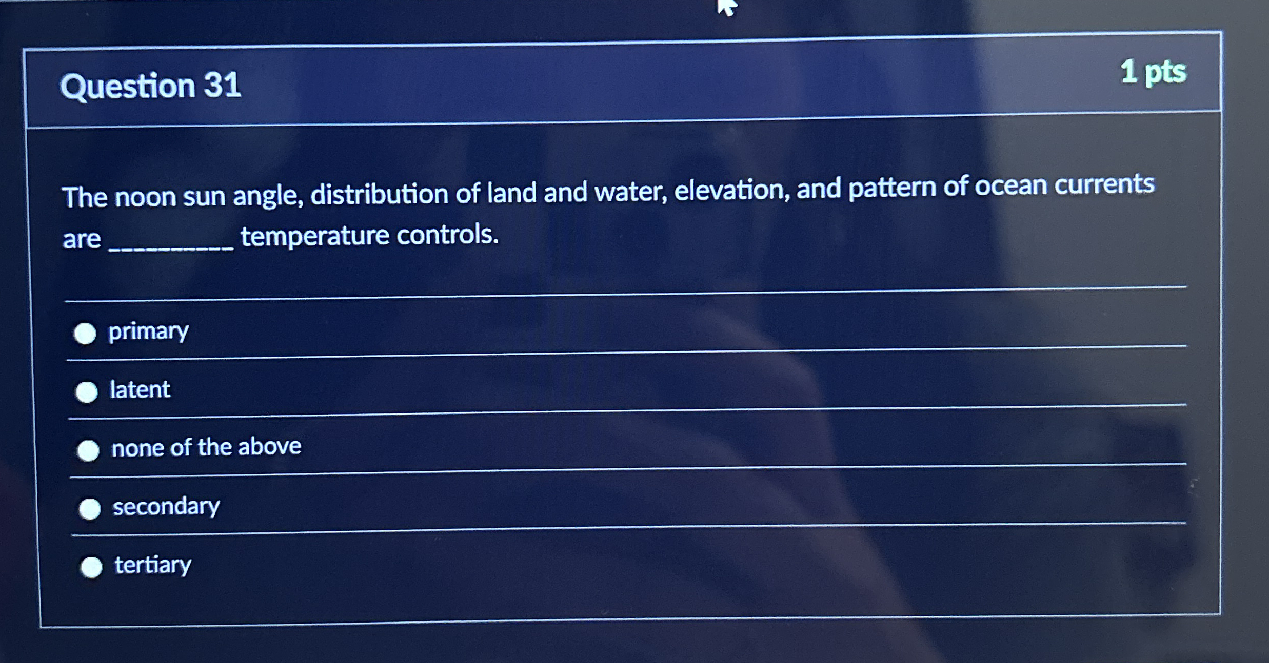 Solved Question 31The noon sun angle, distribution of land | Chegg.com