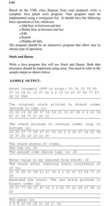 List Based on the UML class diagram from your | Chegg.com