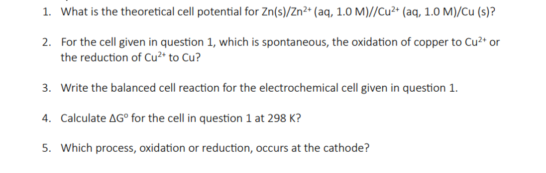Solved What is the theoretical cell potential for | Chegg.com