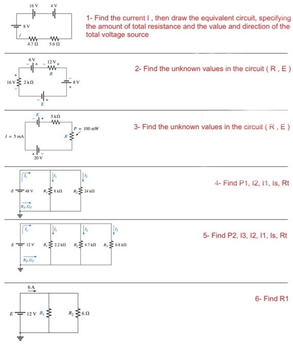 Solved 16V 4V 1 8V 1- Find the current I, then draw the | Chegg.com
