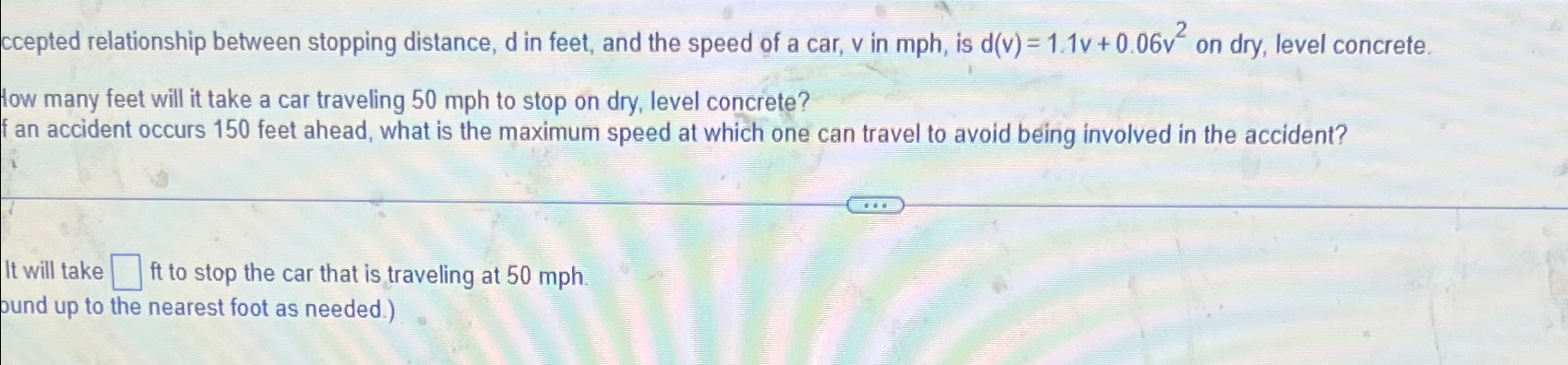 Solved ccepted relationship between stopping distance, d ﻿in | Chegg.com