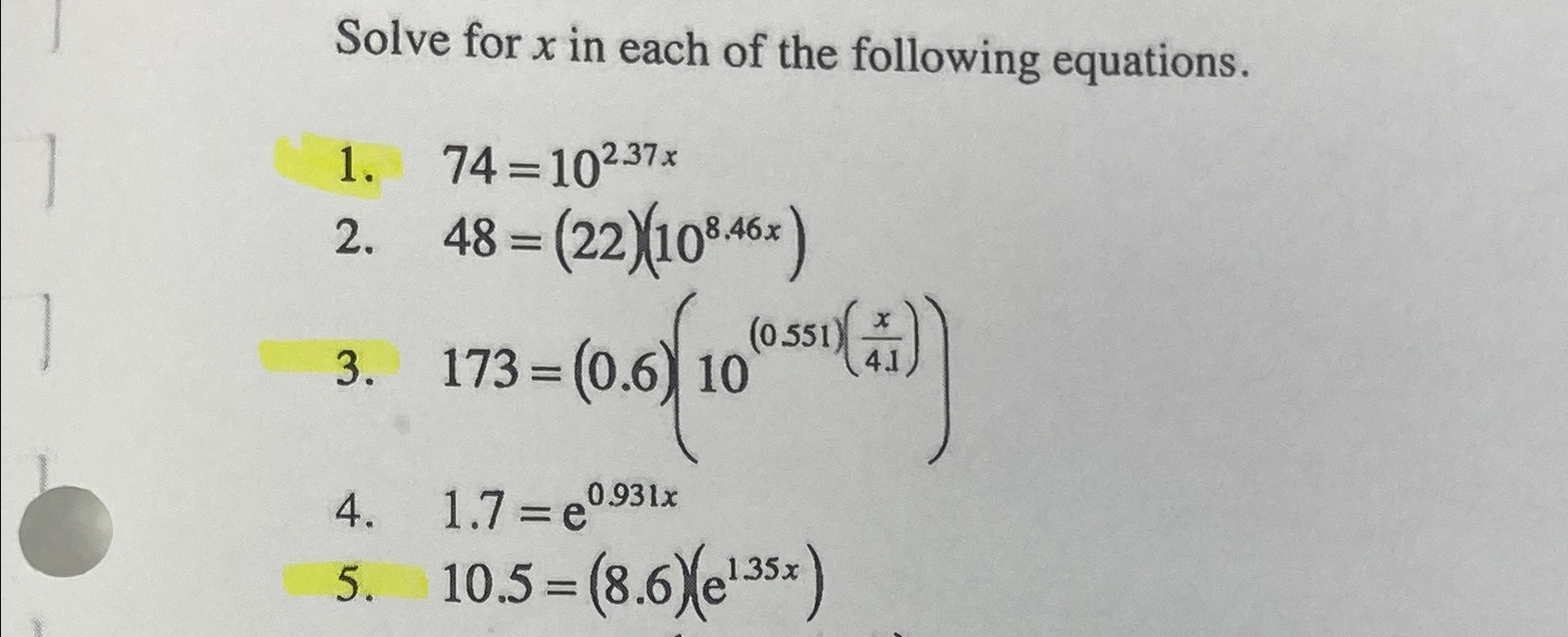 Solved Solve for x ﻿in each of the following | Chegg.com