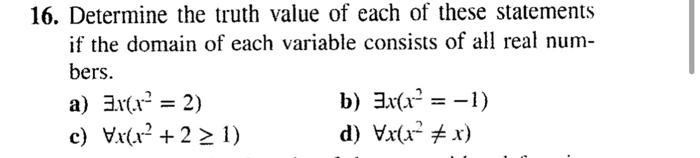 Solved 16. Determine the truth value of each of these | Chegg.com