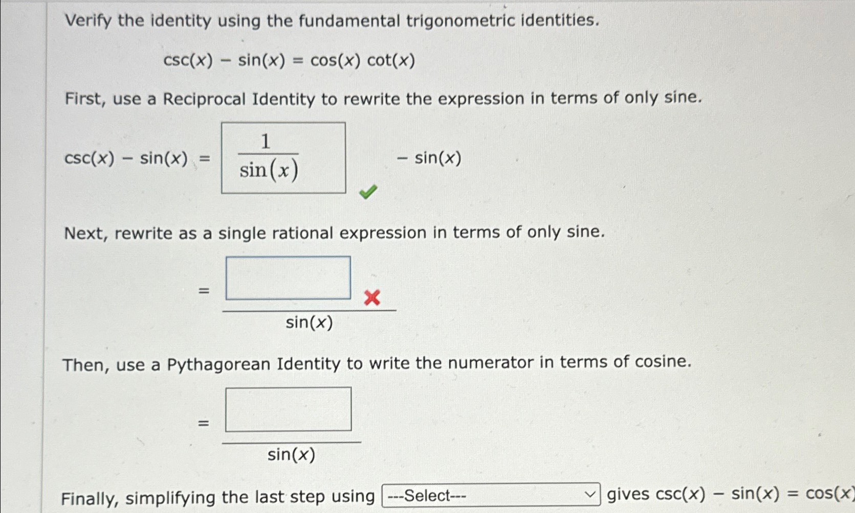 Solved Verify the identity using the fundamental | Chegg.com