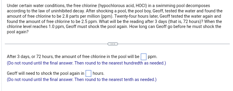 Solved Under certain water conditions, the free chlorine | Chegg.com