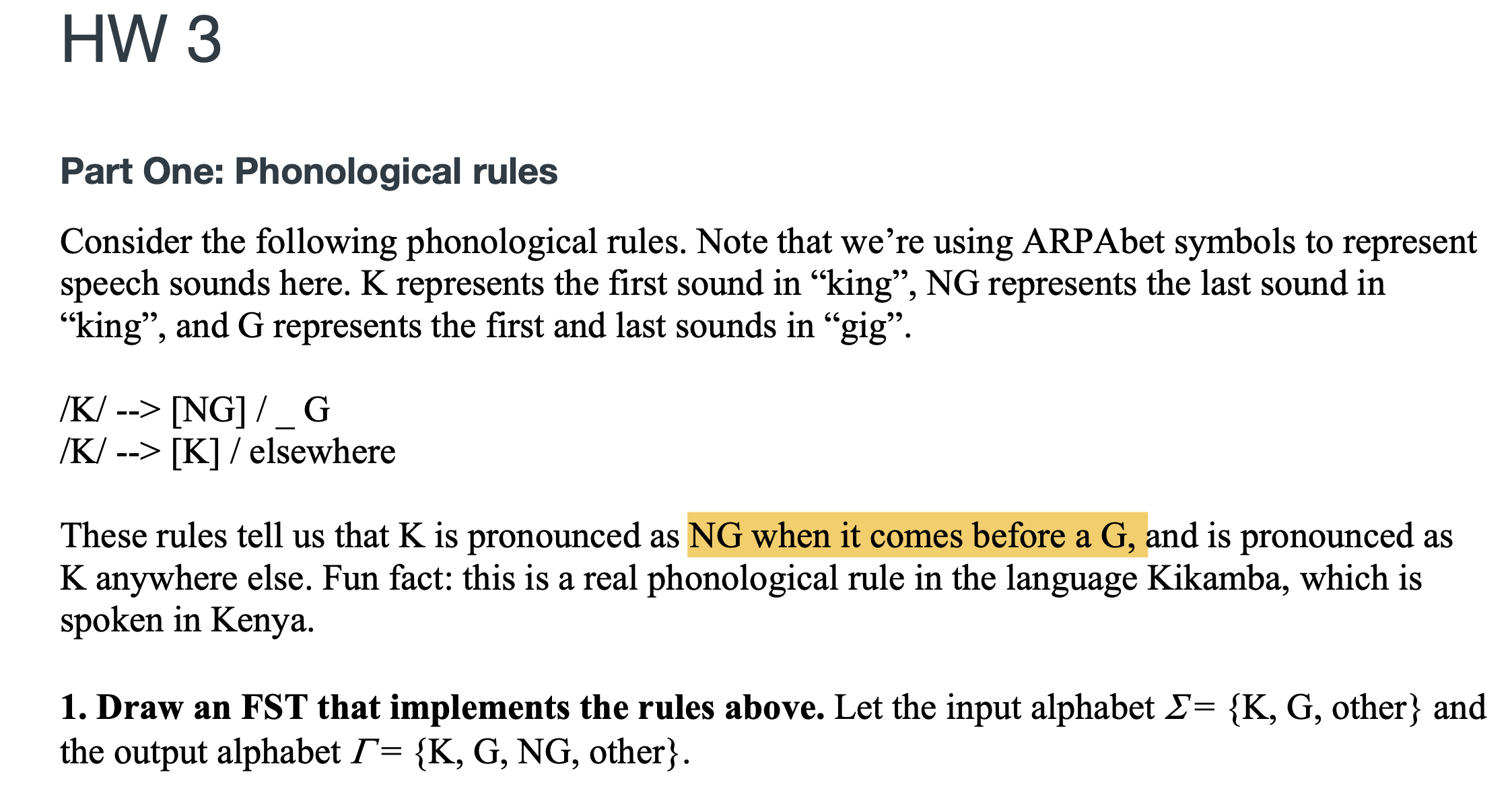 Solved HW 3Part One: Phonological rulesConsider the | Chegg.com