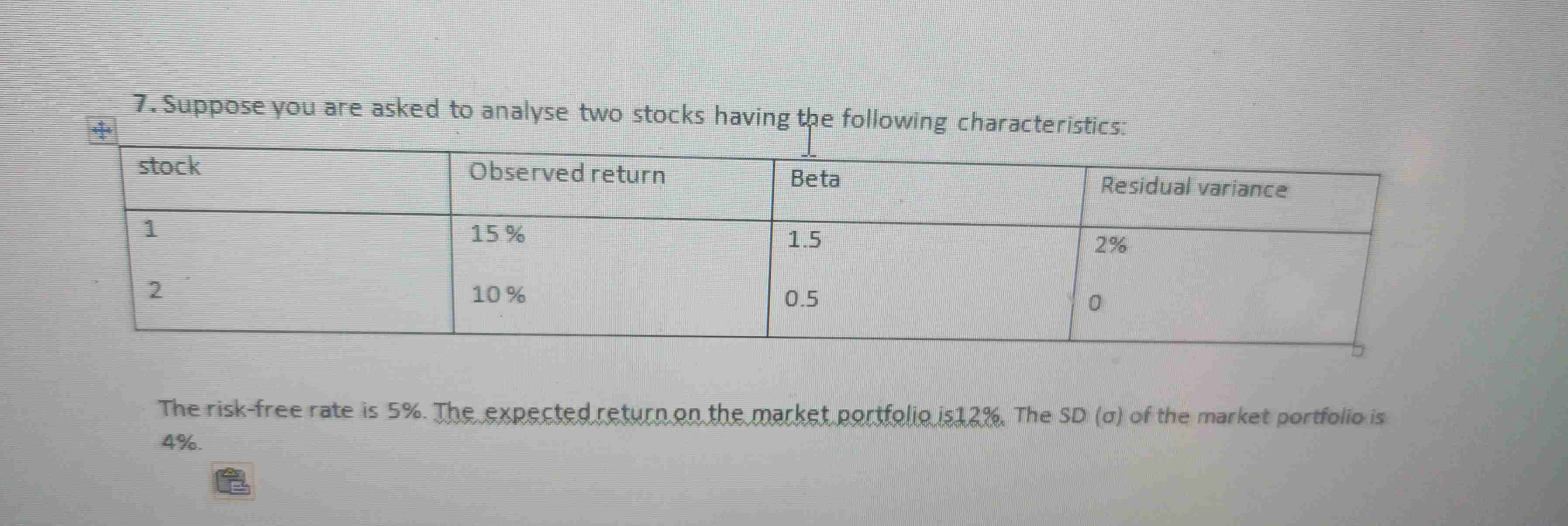 Solved Suppose you are asked to analyse two stocks having | Chegg.com