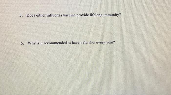 Solved 5. Does either influenza vaccine provide lifelong | Chegg.com