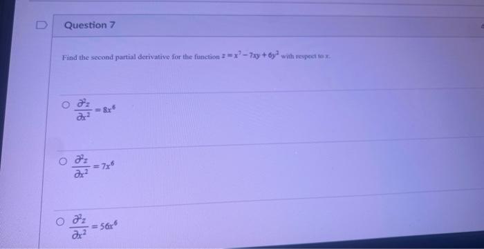 Solved Find the second partial derivative for the function | Chegg.com