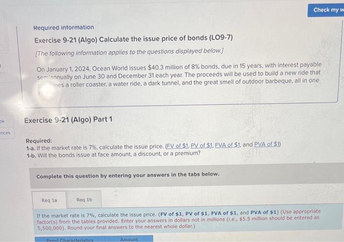 Solved Required intormation Exercise 9-21 (Algo) Calculate | Chegg.com