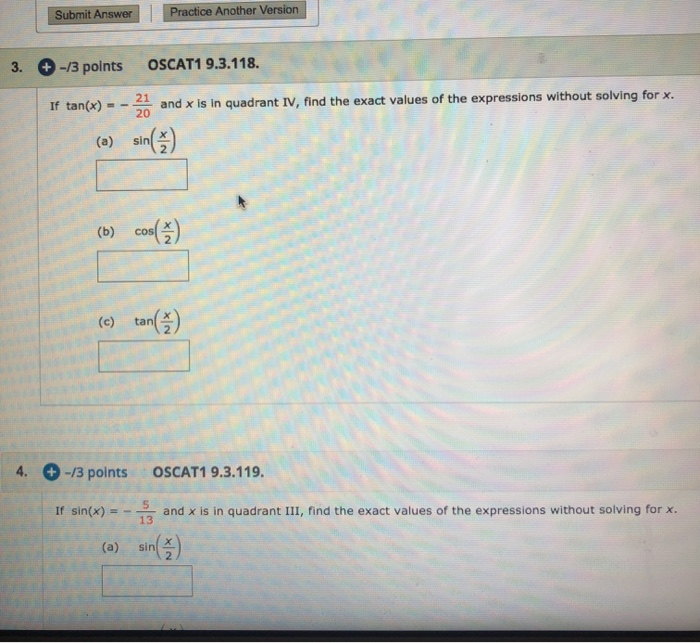 Solved 0/3 points Previous Answers OSCAT1 9.3.103. If sin(x) | Chegg.com