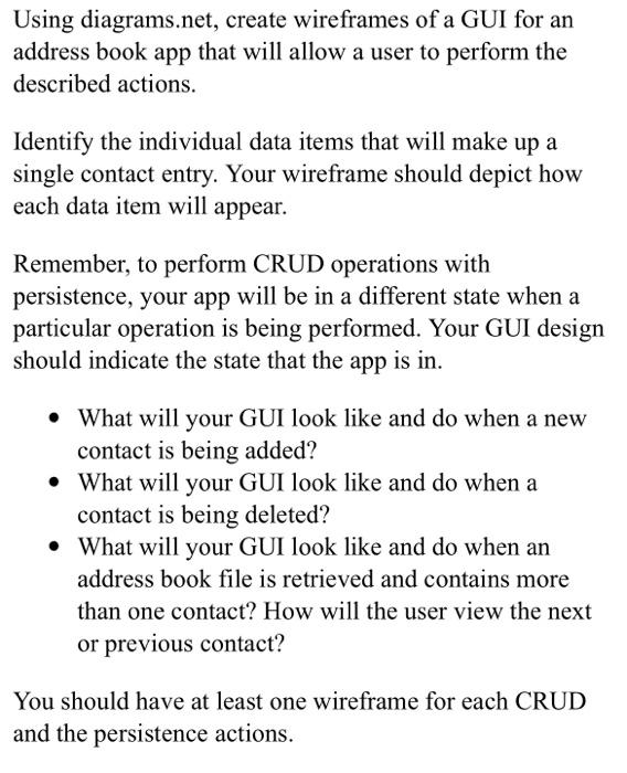 Solved Using diagrams.net, create wireframes of a GUI for an | Chegg.com