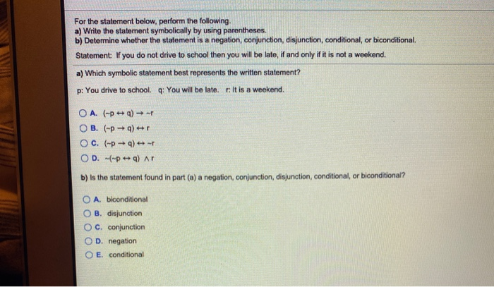 Solved For the statement below, perform the following. a) | Chegg.com