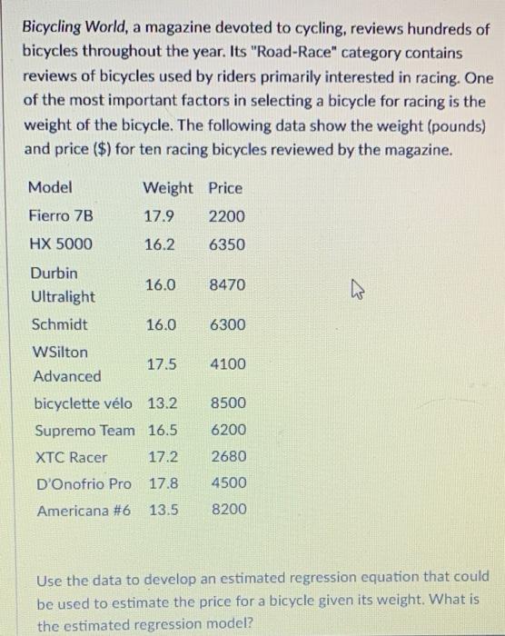 Solved Bicycling World, a magazine devoted to cycling, | Chegg.com Solved Bicycling World, a magazine devoted to cycling, | Chegg.com