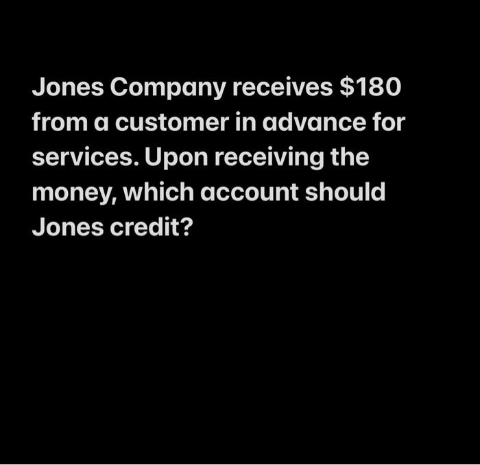 Solved Jones Company receives $180 from a customer in | Chegg.com