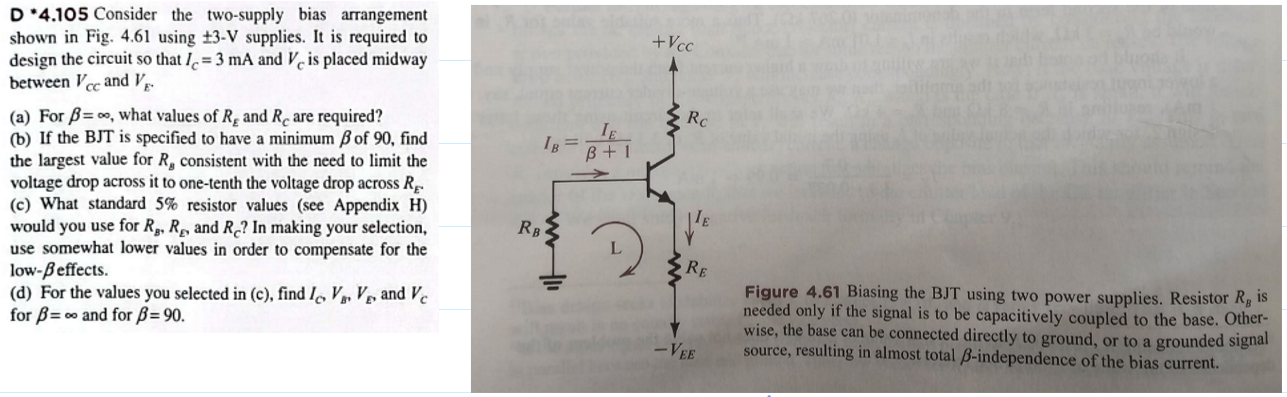 Figure 4.61 ﻿Biasing the BJT using two power | Chegg.com