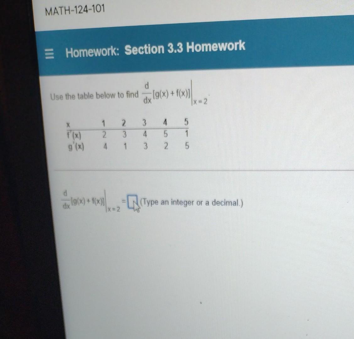 Solved MATH-124-101 Homework: Section 3.3 Homework Use the | Chegg.com