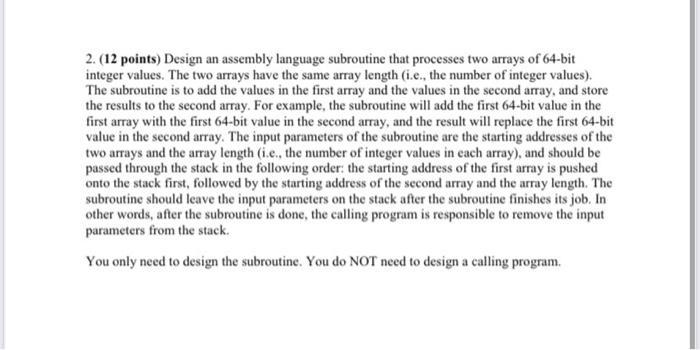 Solved 2. (12 points) Design an assembly language subroutine | Chegg.com