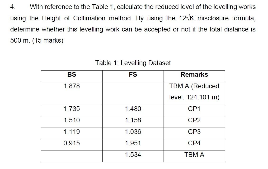Solved 4. With reference to the Table 1 , calculate the | Chegg.com
