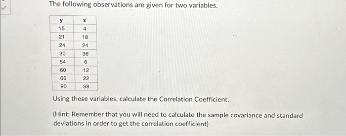 Solved The following observations are given for two | Chegg.com