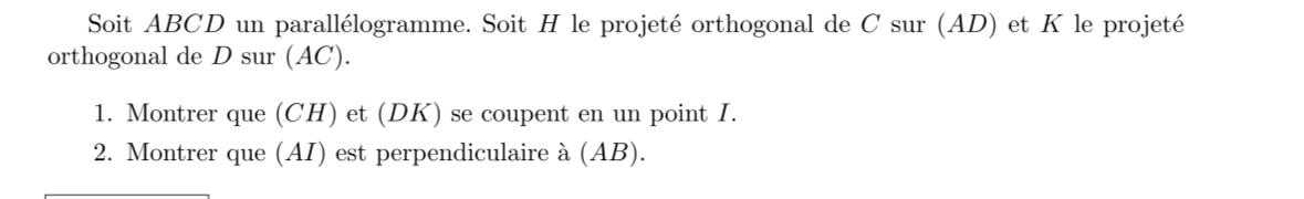 Solved Soit ABCD un parallélogramme. ﻿Soit H ﻿le projeté | Chegg.com