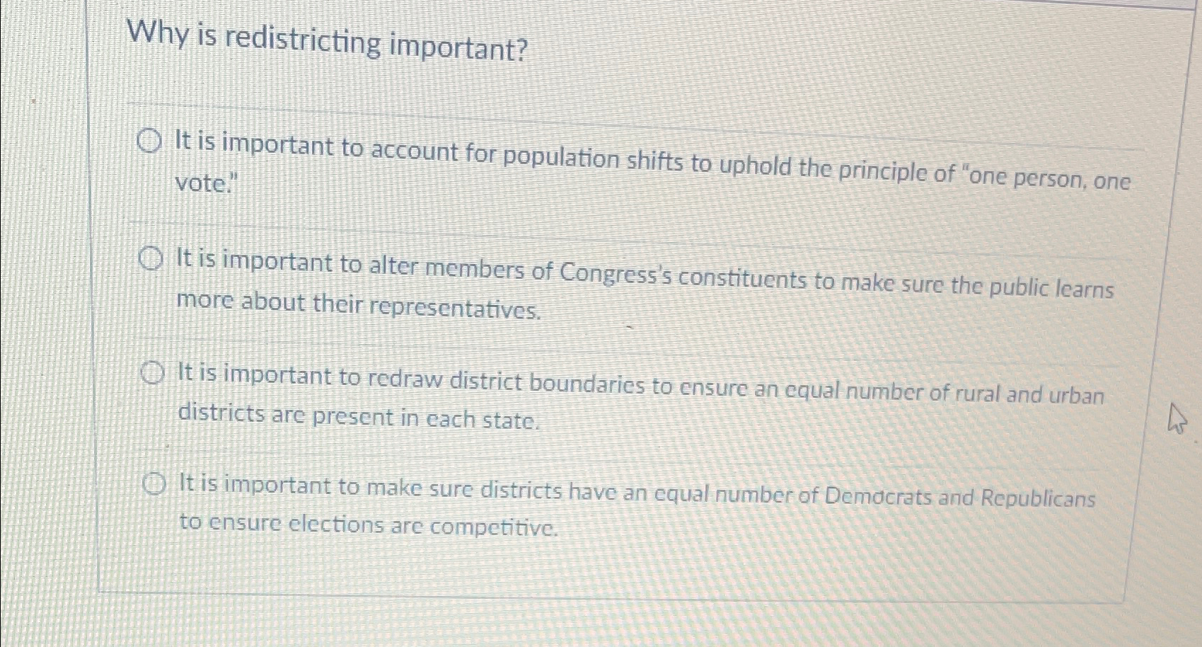Solved Why is redistricting important?It is important to | Chegg.com