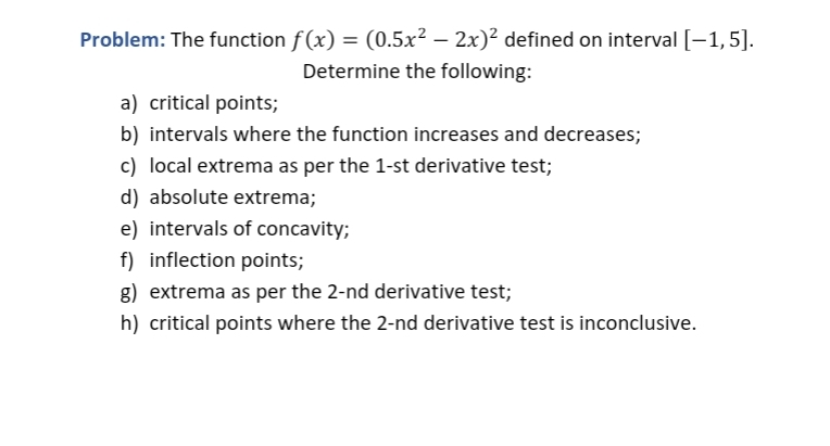 Solved Problem: The function f(x)=(0.5x2-2x)2 ﻿defined on | Chegg.com