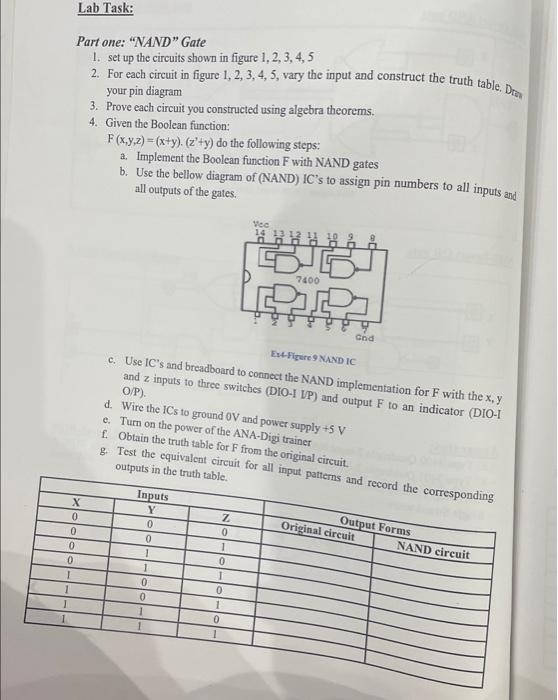 Solved Part One Nand Gate 1 Set Up The Circuits Shown In