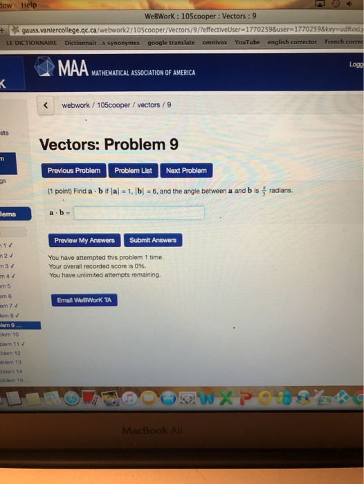 Solved How Help WebWork: 105cooper : Vectors : 9 + | Chegg.com