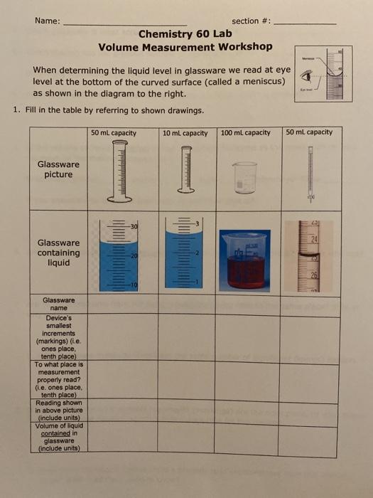 Solved Name: section #: Chemistry 60 Lab Volume Measurement | Chegg.com