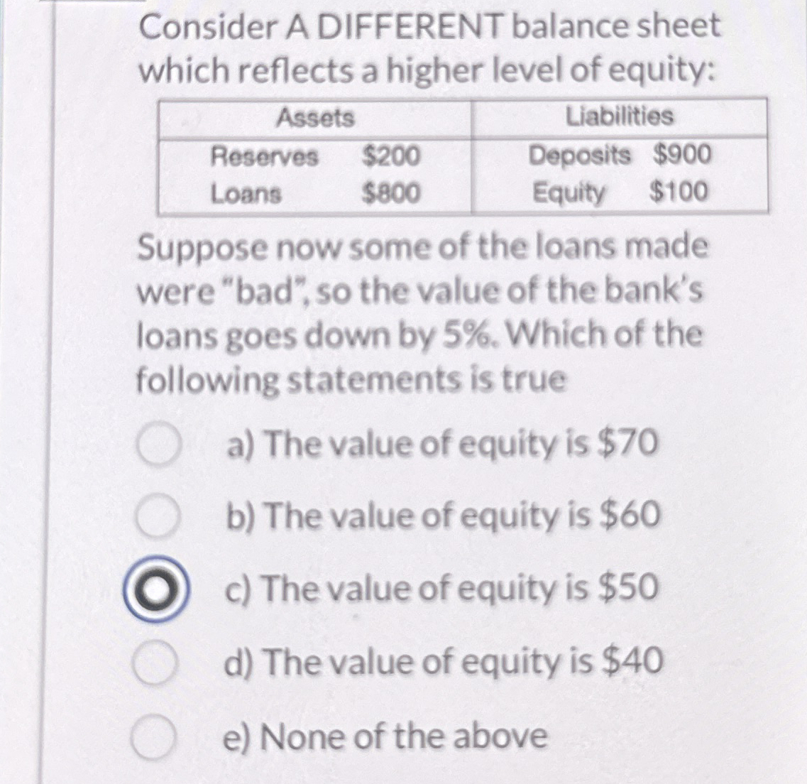 Solved Consider A DIFFERENT balance sheet which reflects a | Chegg.com