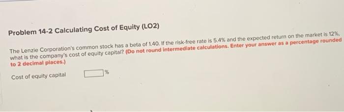 Solved Problem 14-2 Calculating Cost of Equity (LO2) The | Chegg.com