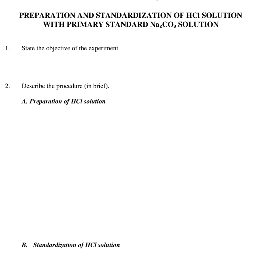 PREPARATION AND STANDARDIZATION OF HCI SOLUTION WITH | Chegg.com