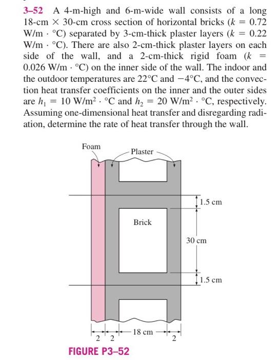 Solved 3-52 A 4-m-high and 6-m-wide wall consists of a long | Chegg.com