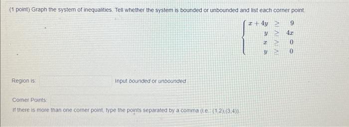 Solved (1 point) Graph the system of inequalities. Tell | Chegg.com