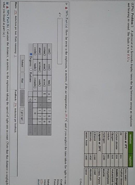 Solved (13%) Problem 1: A physicist at a fireworks display | Chegg.com