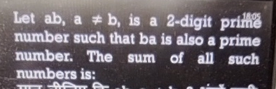 Solved Let ab,a≠b, ﻿is a 2 -digit primle number such that ba | Chegg.com