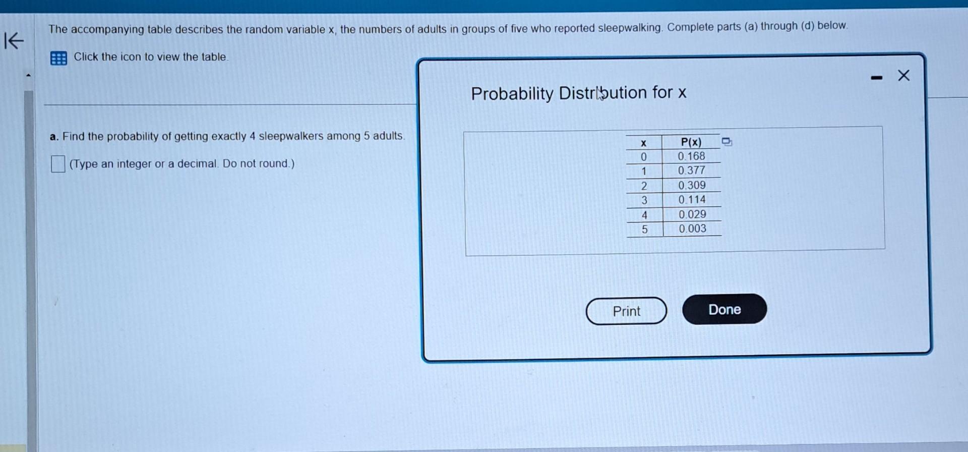 Solved The accompanying table describes the random variable | Chegg.com
