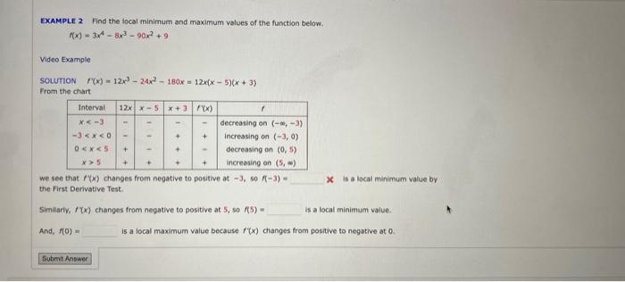 Solved EXAMPLE 2 Find the local minimum and maximum values | Chegg.com