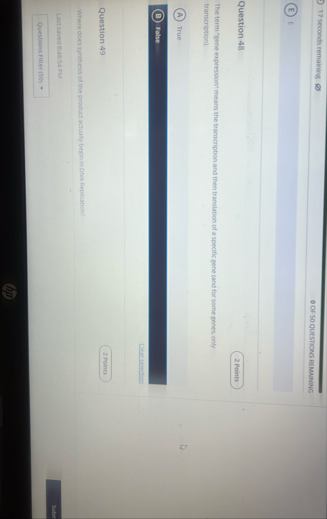 Solved 17 ﻿seconds remaining0 ﻿OF 50 ﻿QUESTIONS REMAINING(E) | Chegg.com