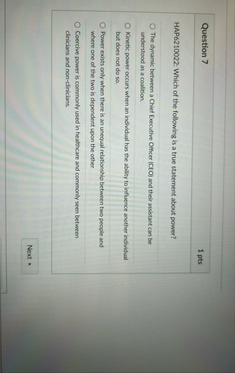 Solved Question 71 ﻿ptsHAP6210022: Which of the following is | Chegg.com
