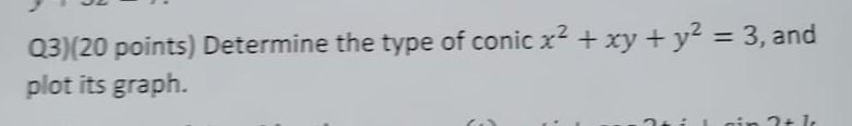 Solved Q3)( 20 points) Determine the type of conic | Chegg.com